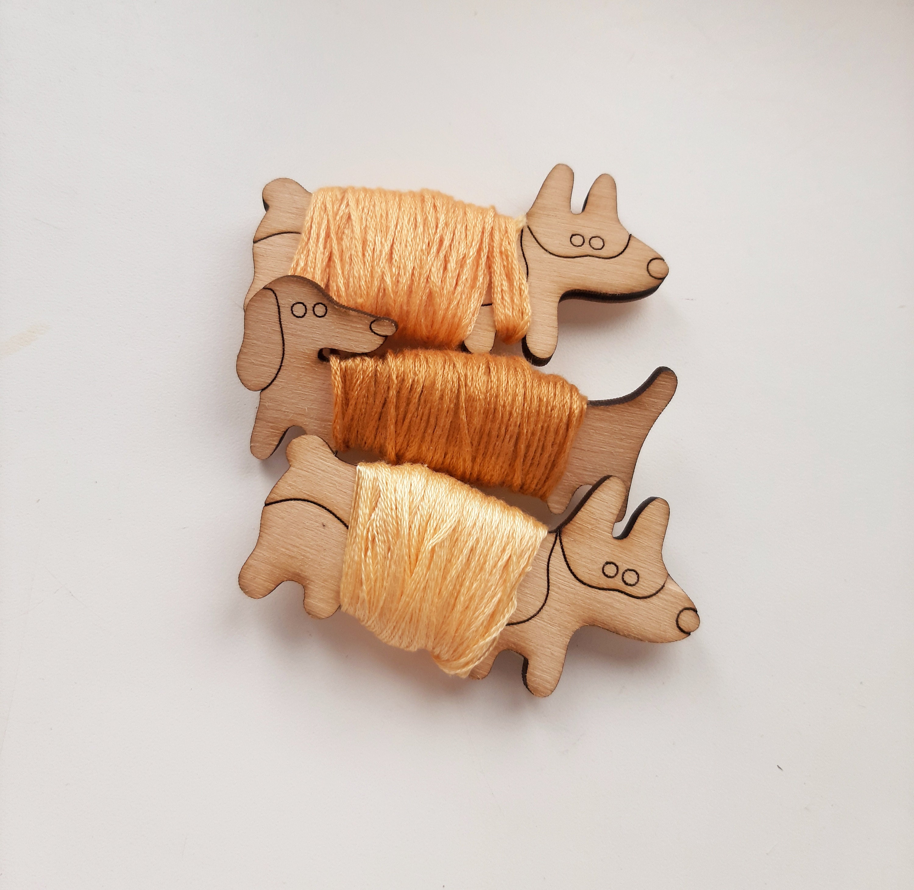 Dog Shaped Wooden Floss Bobbins: Corgi & Dachshund Thread Holders - Set ...