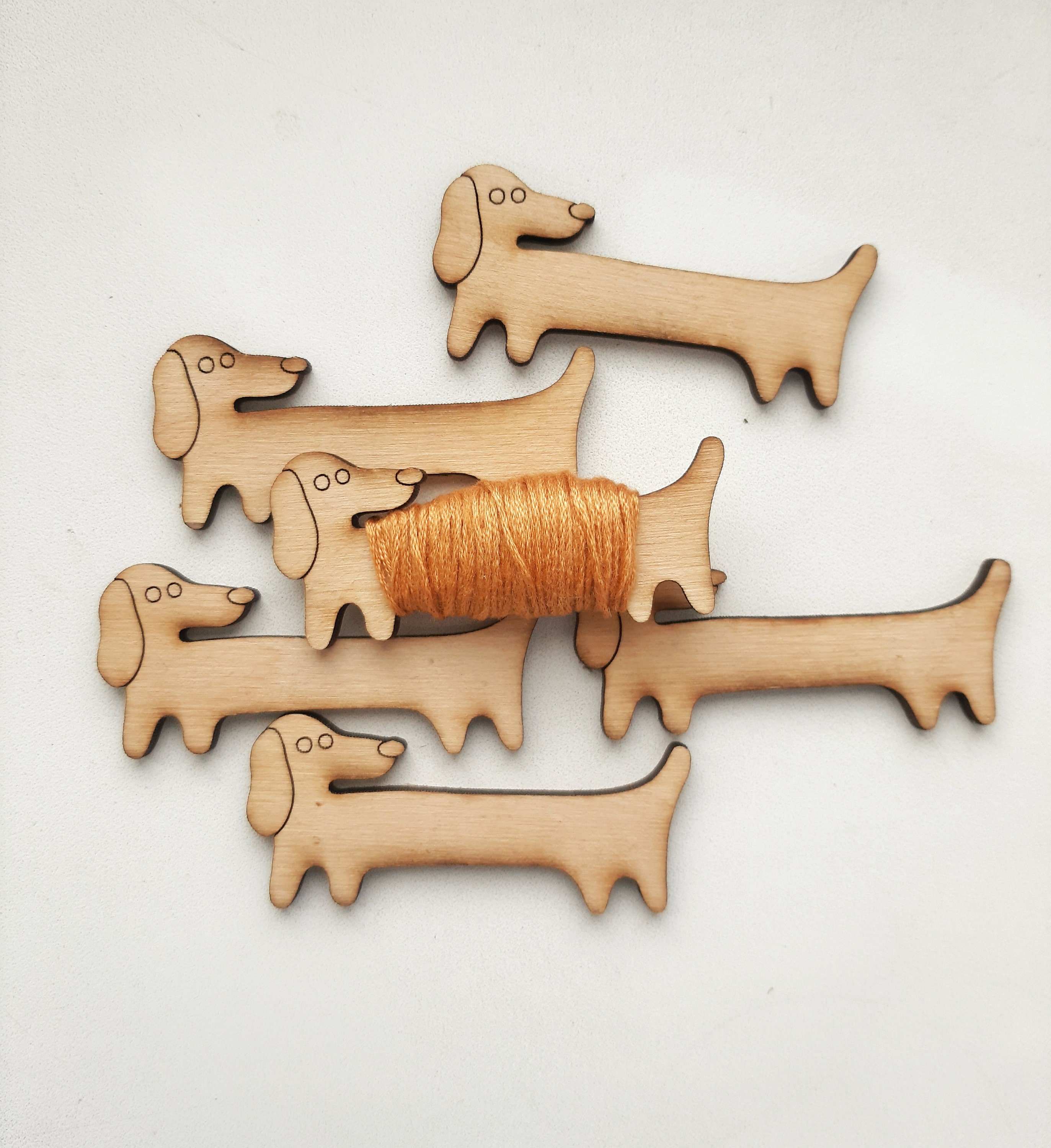Dog Shaped Wooden Floss Bobbins: Corgi & Dachshund Thread Holders - Set ...