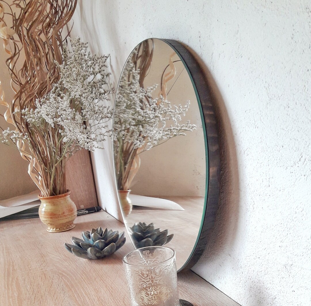Large Round Wall Mirror: Wooden Base, Minimalist Decor - Etsy