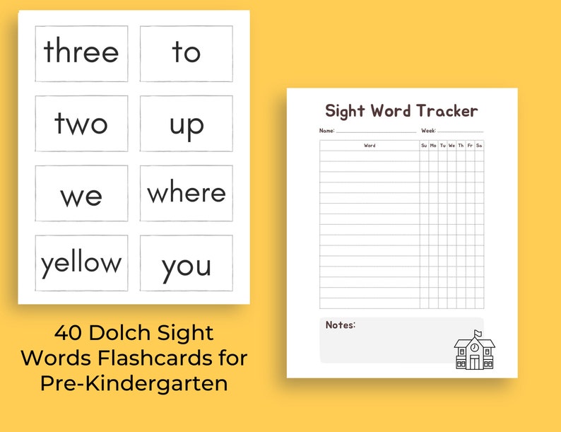 40 Prek Dolch Sight Word Flashcards & Tracker | Printable - Etsy
