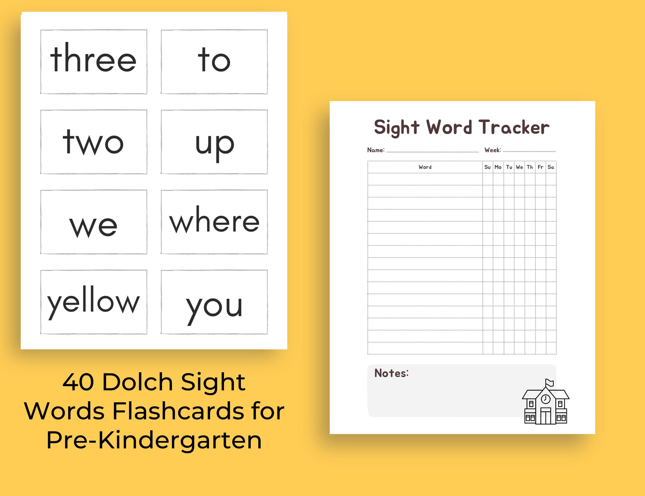 40 Prek Dolch Sight Word Flashcards & Tracker | Printable - Etsy
