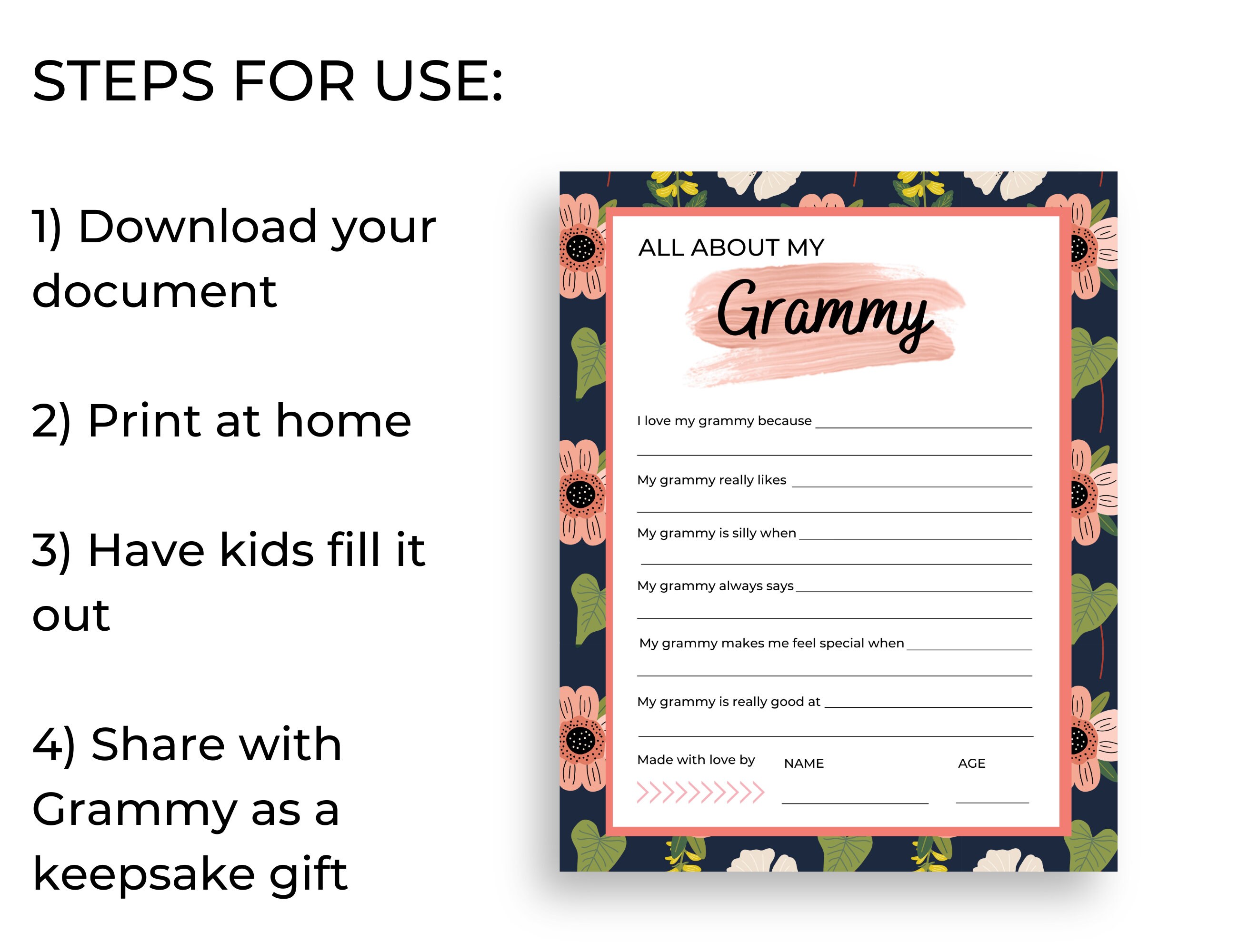 All About My Grammy Grandparents Day Keepsake Grammy Gift - Etsy