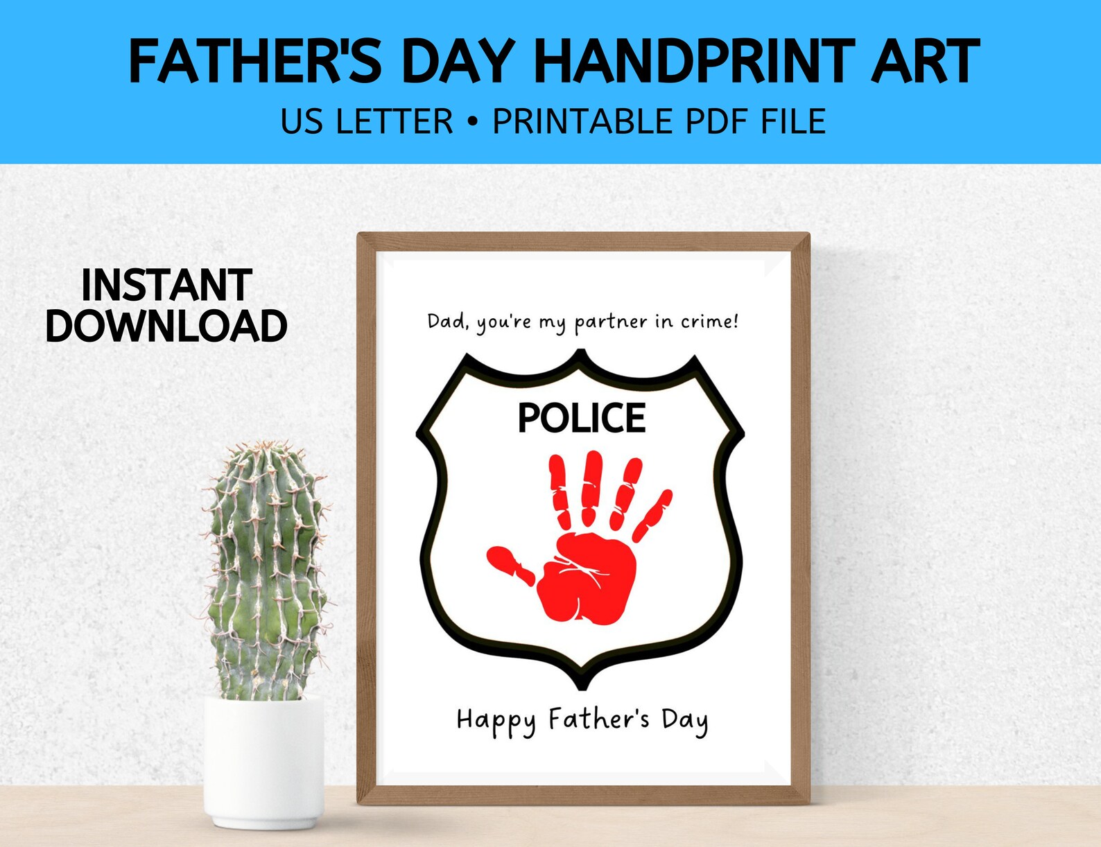 Father's Day Handprint Printable Art | Police Officer Gift for Dad ...