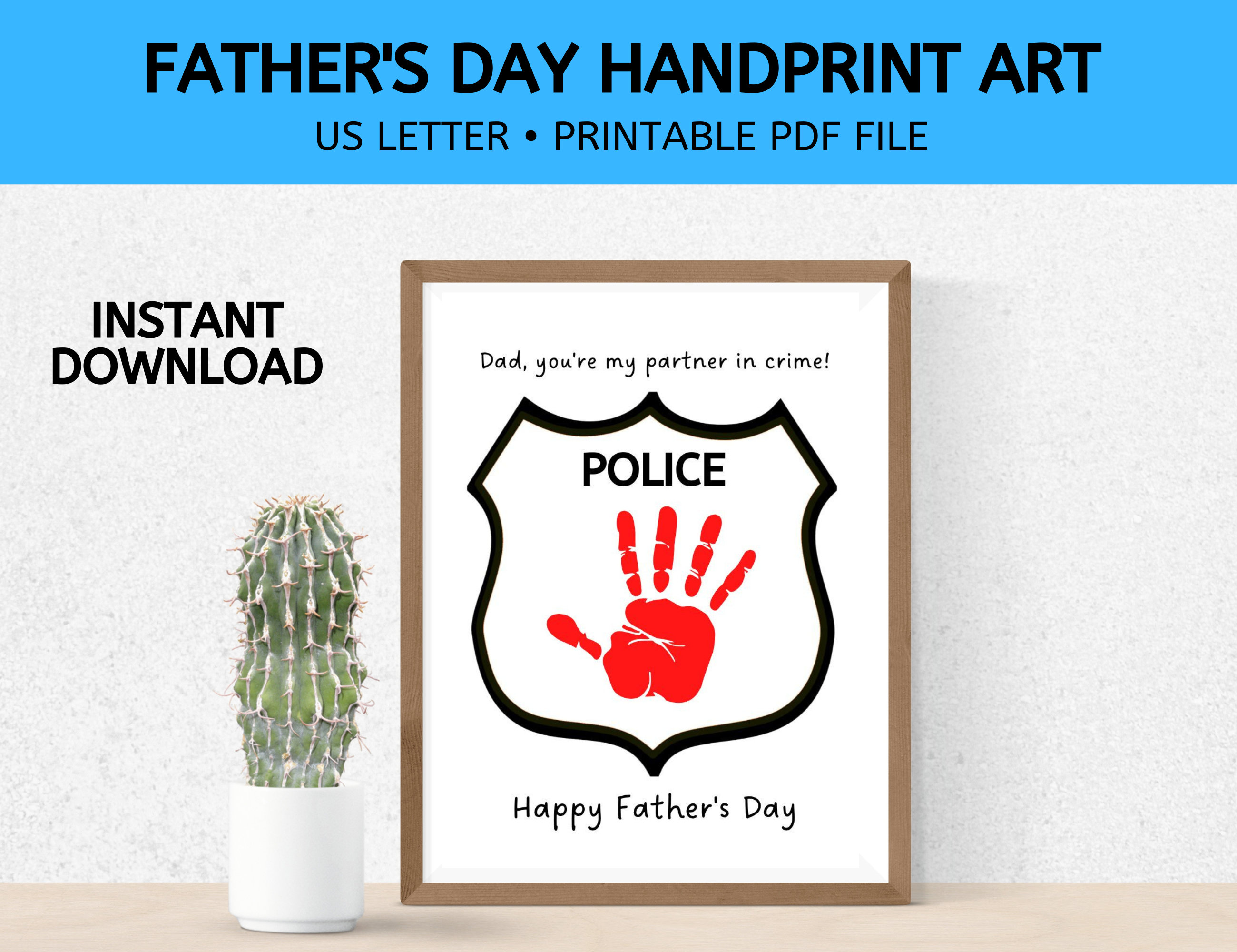 Father's Day Handprint Printable Art | Police Officer Gift for Dad ...
