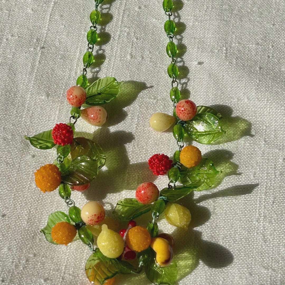 Vintage Miriam Haskell 1930's Tutti Frutti Poured Glass Fruit Necklace ...