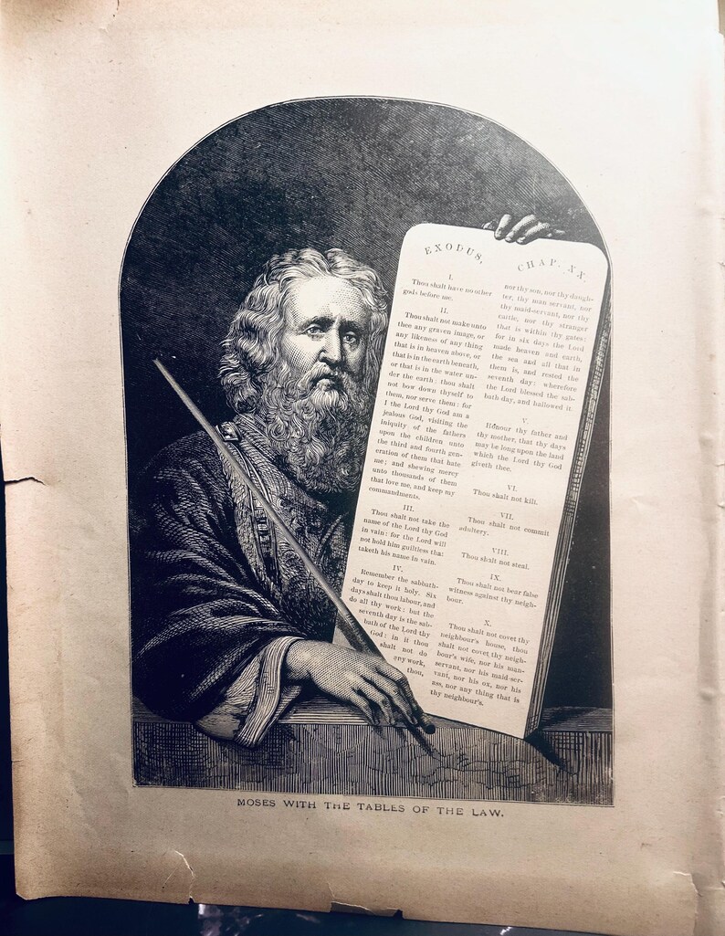 Antique Moses and the Ten Commandments Page From an 1885 Bible - Etsy