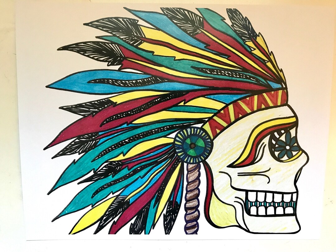 Bright Colorful Indian Chief Head Water Color Painting Original and ...