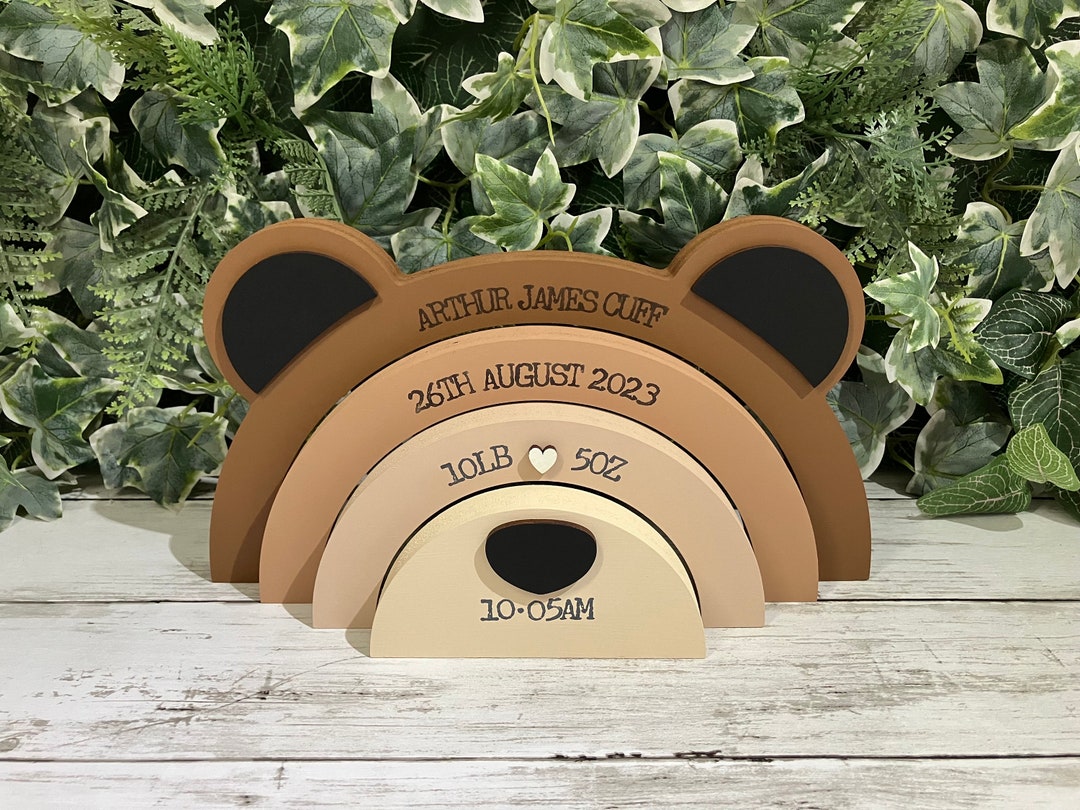 Personalised Wooden Stacking Bear: New Baby Keepsake Gift - Etsy UK