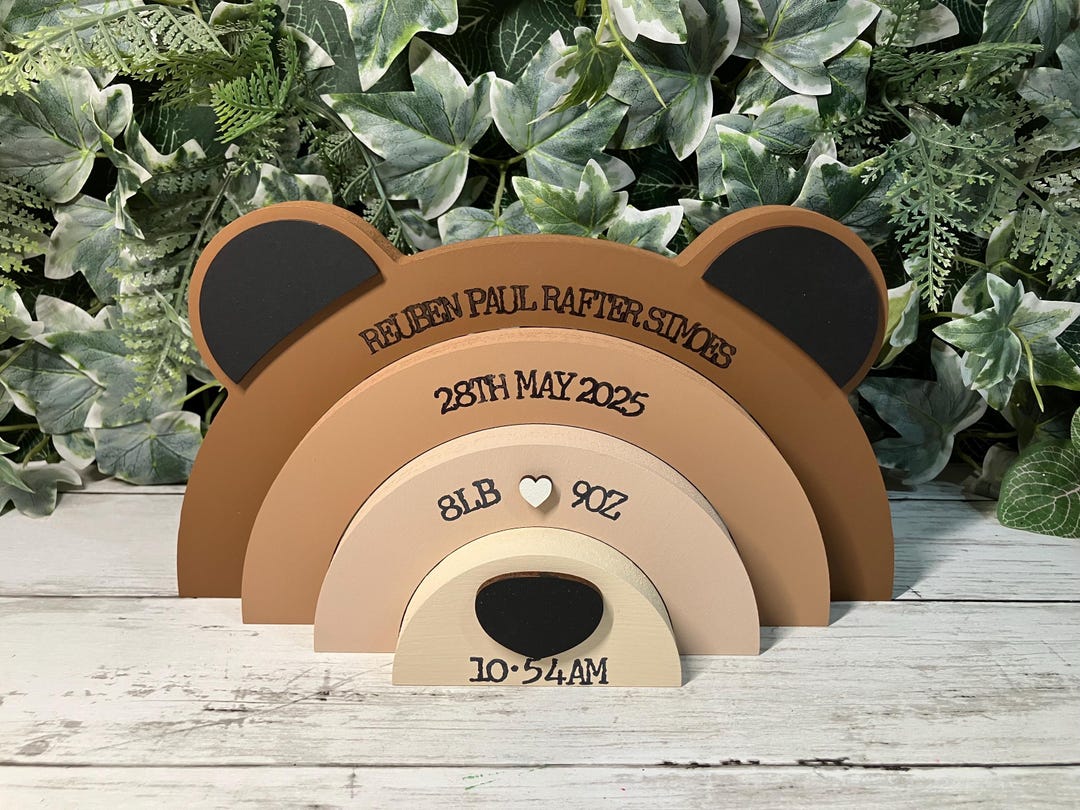 Personalised Wooden Stacking Bear: New Baby Keepsake Gift - Etsy Canada