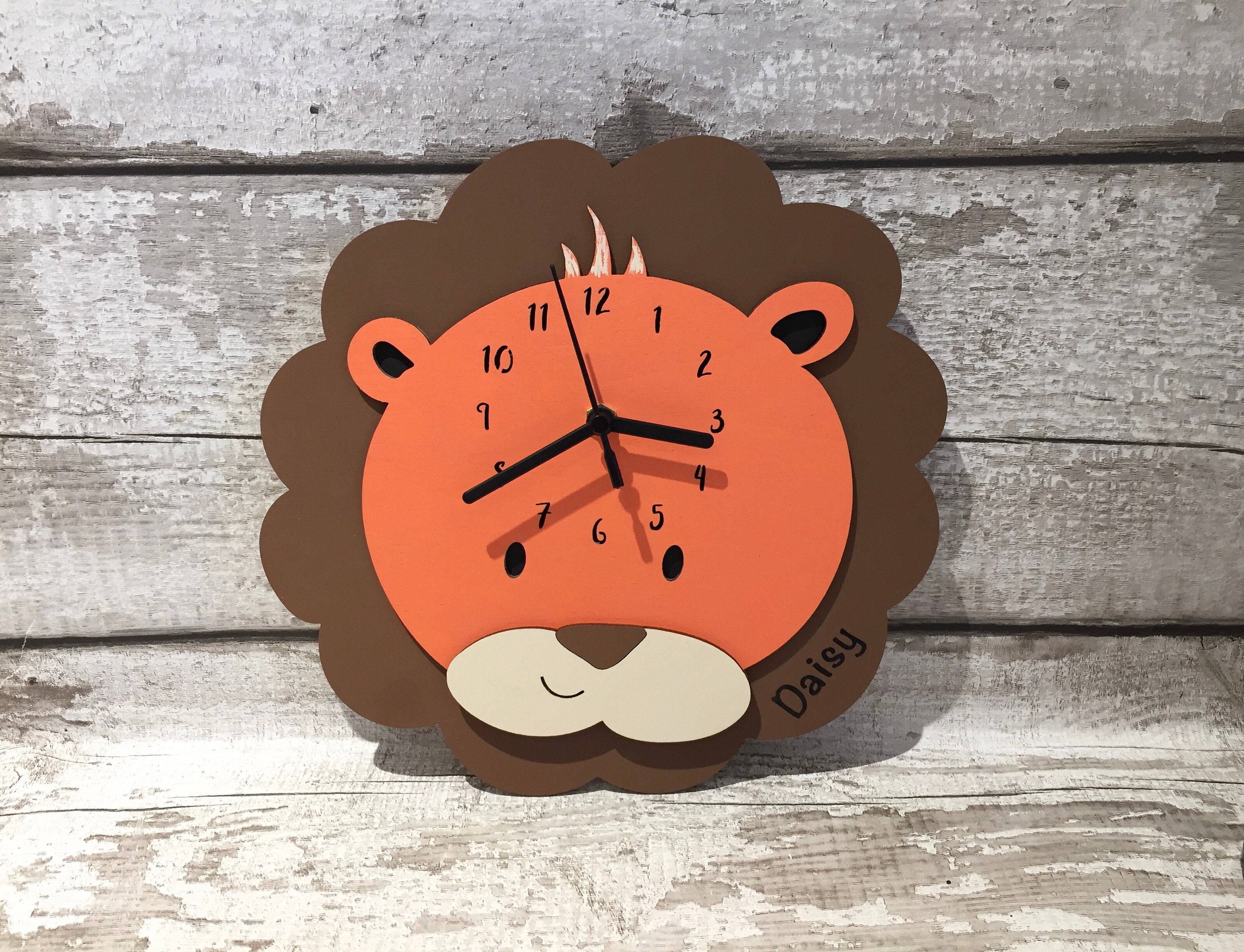 Lion Clock Personalised Wooden Childrens Clock Nursery - Etsy UK