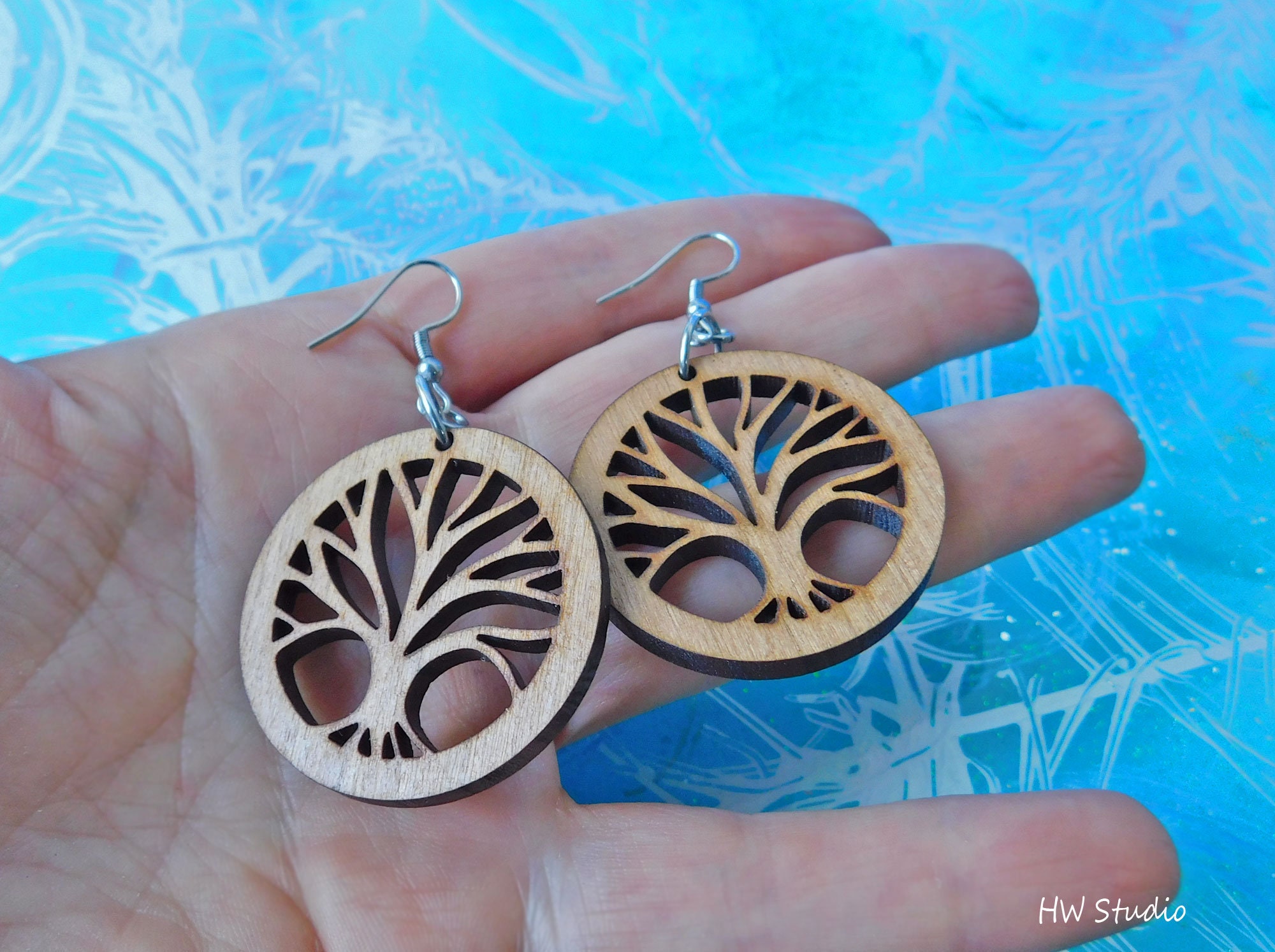 Wood Tree Of Life Earrings Laser Cut Natural Wood Earrings Etsy