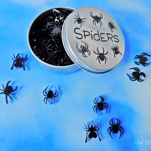 Little Acrylic Spiders in Aluminum Box, Laser Cut Tiny Spider Shapes ...