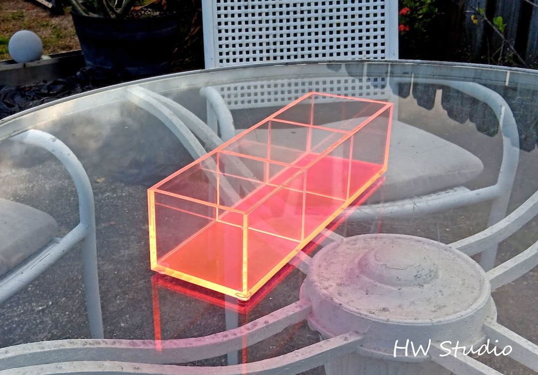 Neon Pink Acrylic Organizer, 3 Compartment Acrylic Organizer, Hand Made ...