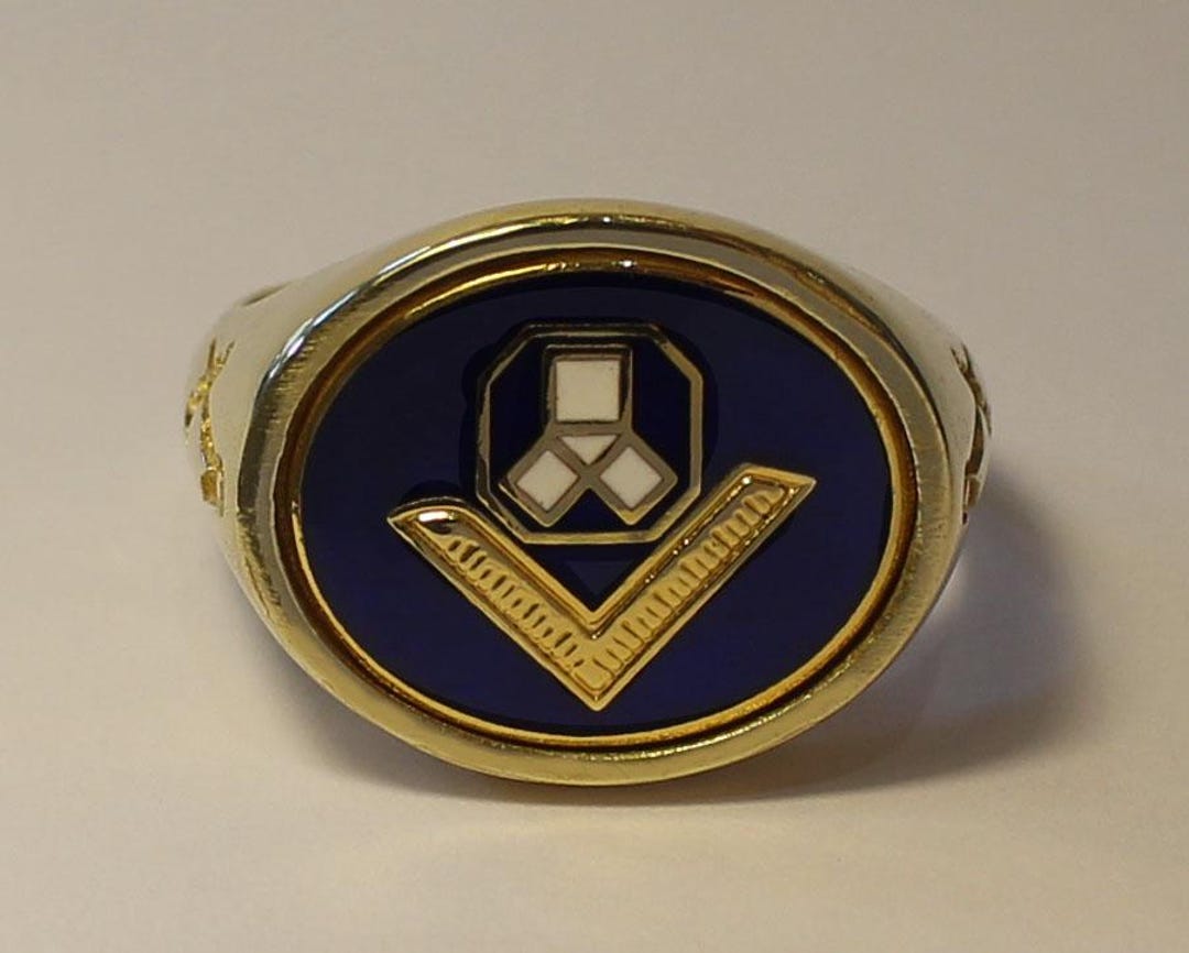 Masonic Euclid's 47th Problem & Set Square Ring, 9ct Gold Dipped Mens ...