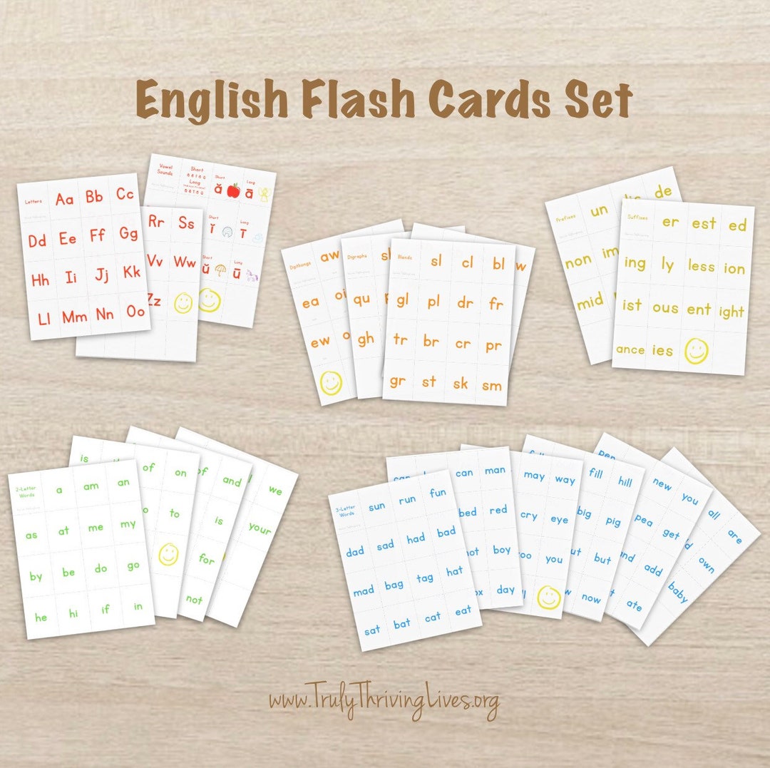 English Flashcards Set HOMESCHOOL ENGLISH - Etsy