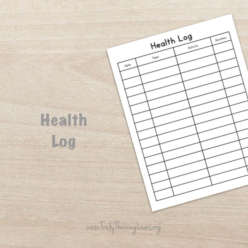 Health Log HOMESCHOOL HEALTH - Etsy