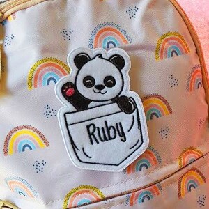 PERSONALISED Panda Pocket Pal Name Tag Patch, Back to School, Schoolbag ...