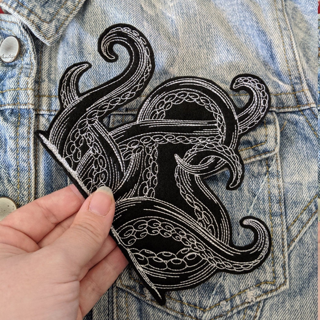 GLOW in the DARK Octopus Tentacles Embroidered Iron on Patch, Embroidered Patch for Clothing ...