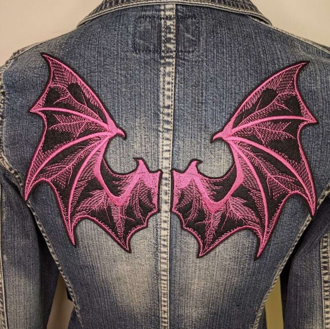 PINK Bat Wing Iron on Patches PAIR, Devil, Demon, Halloween, Witchcraft ...