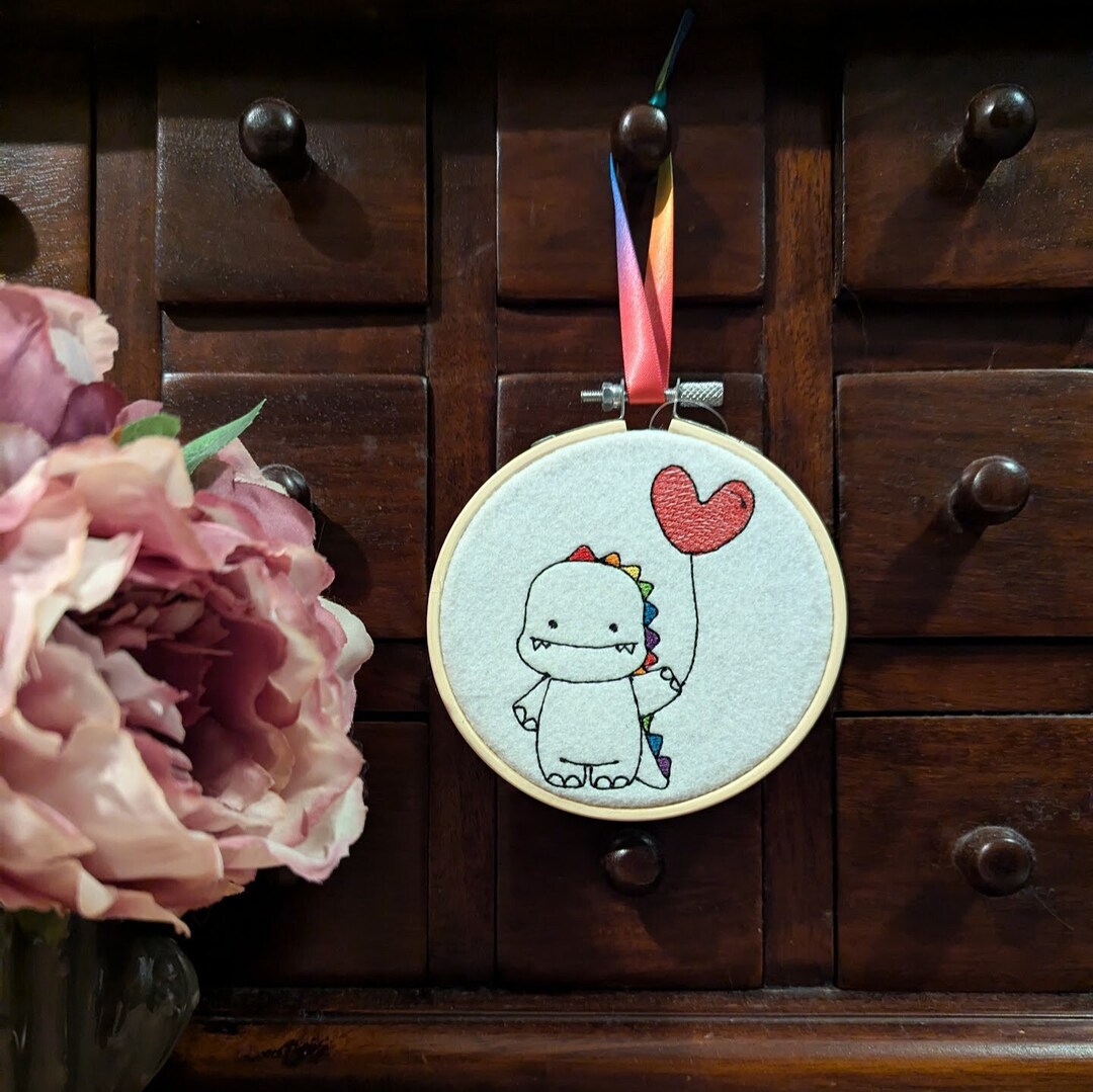 Pride Dinosaur Embroidered 4 Inch Wall Decor, Machine Embroidery ...