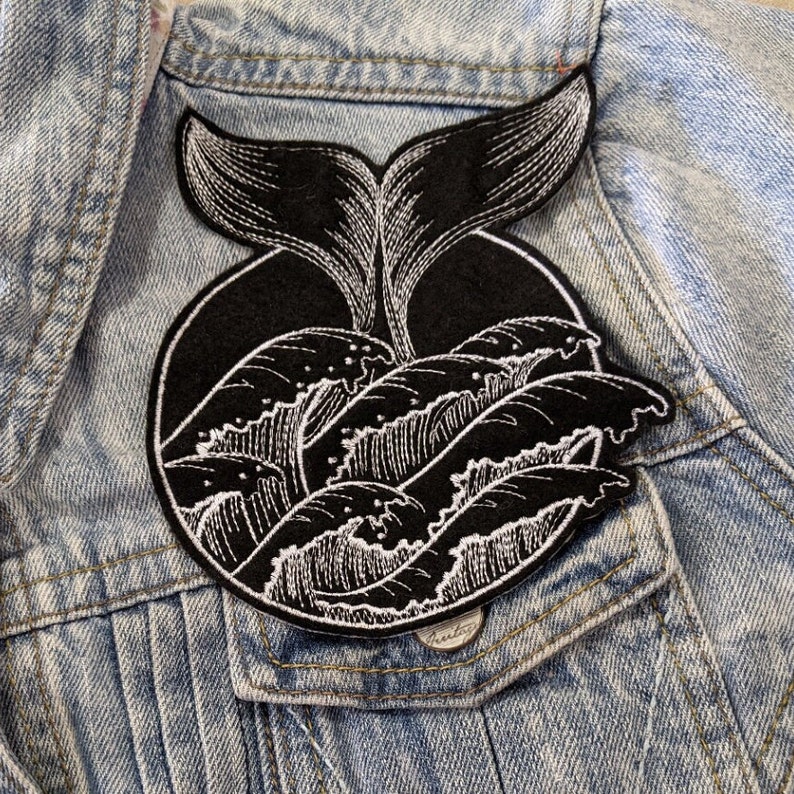 Black Ocean View Iron on Patch | Embroidered Patch | Whale Patch ...