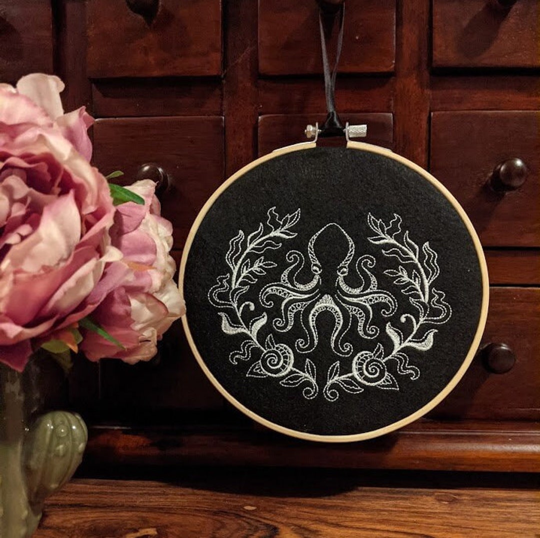 Octopus Embroidered Wall Decor, Machine Embroidery, Tentacles, Wall ...