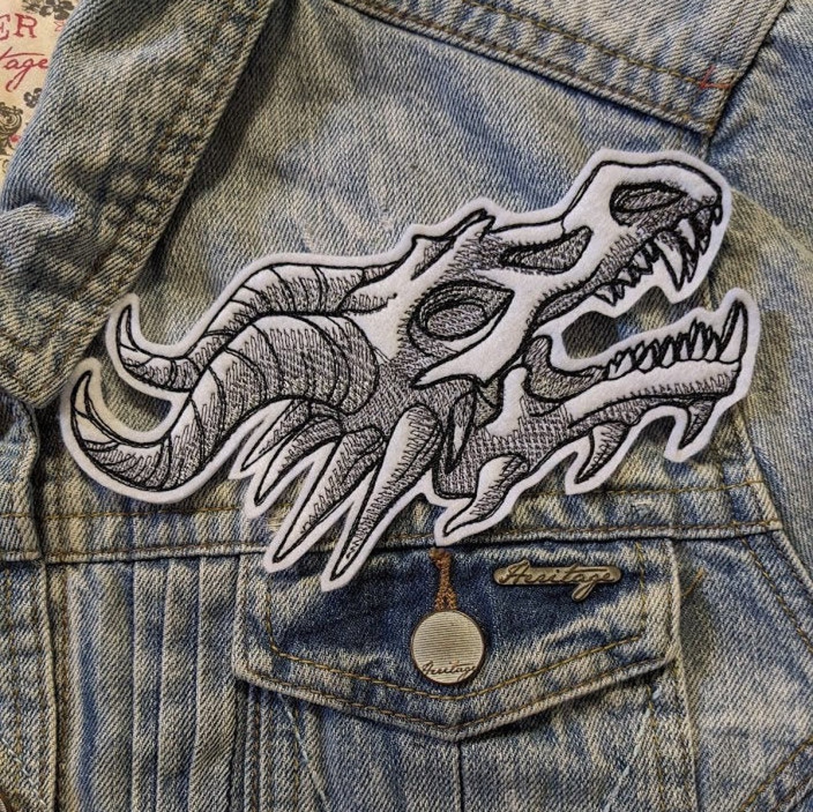 White Shadow Dragon Iron on Patch Embroidered Patch Patch - Etsy