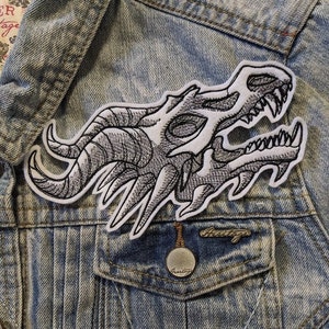 White Shadow Dragon Iron on Patch | Embroidered Patch | Patch for Denim ...