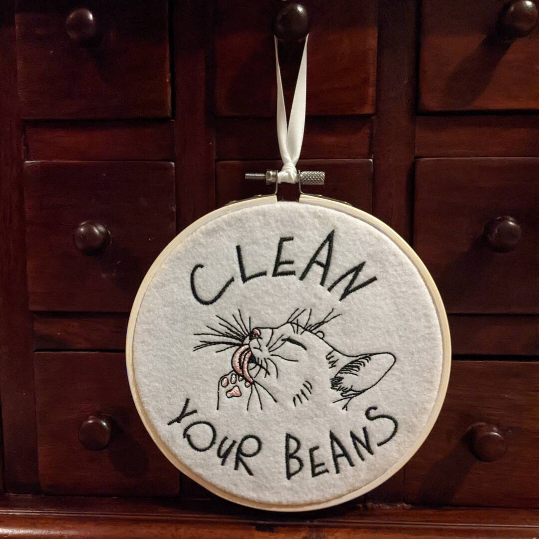 Clean Your Beans Embroidered Wall Decor, Machine Embroidery, Wall ...