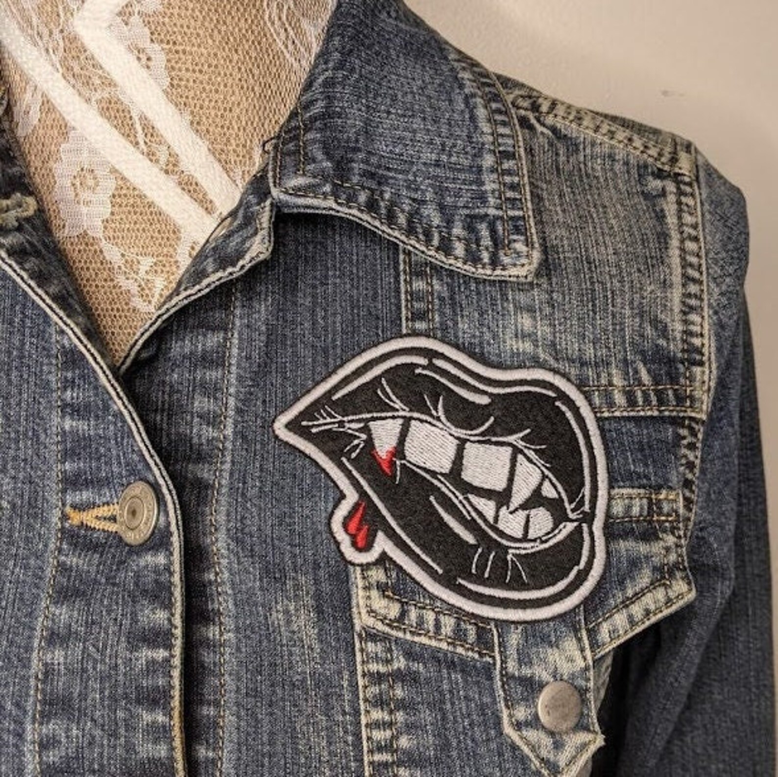 Fangs Iron on Patch Embroidered Patch Patches for Denim - Etsy