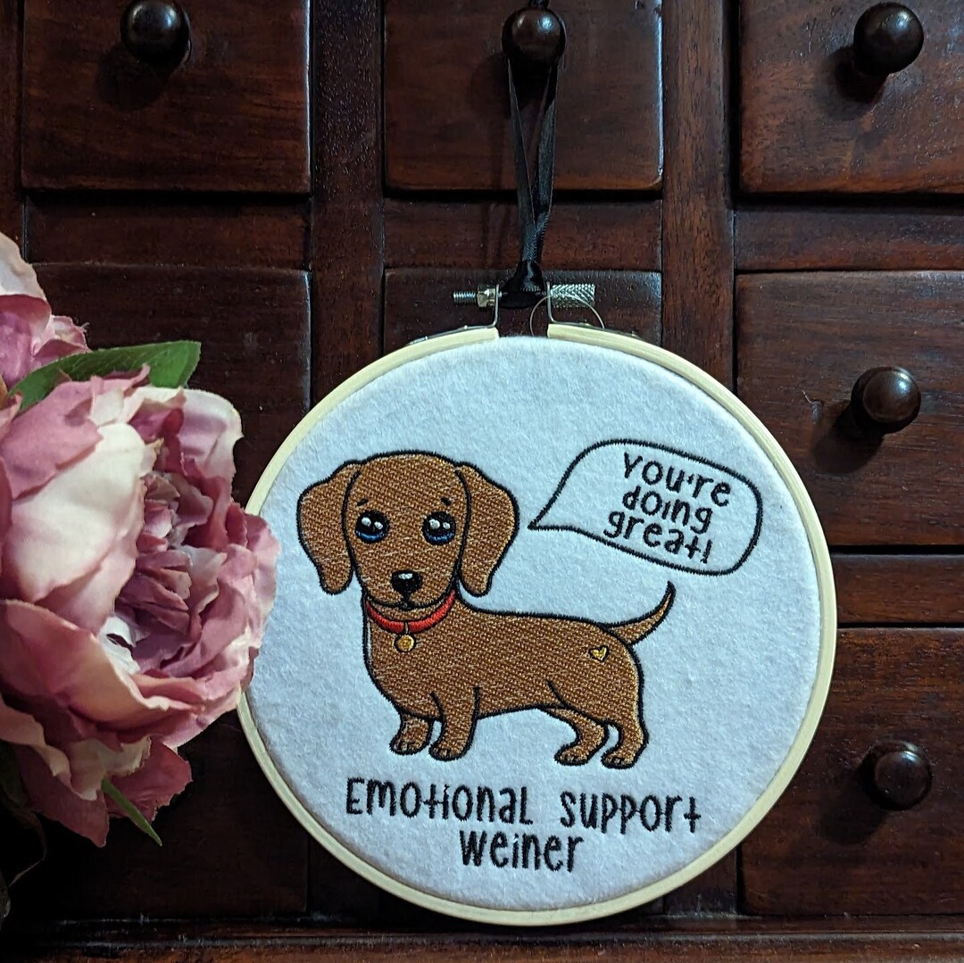 Emotional Support Weiner Embroidered Wall Decor, Dachshund Wall Hanging ...