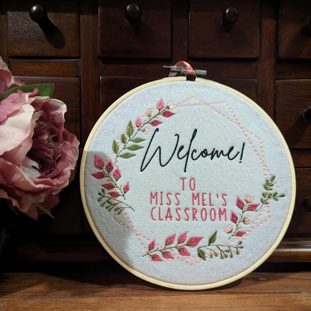 XL Personalised Teacher Gift Embroidered Wall Decor, Classroom Sign ...