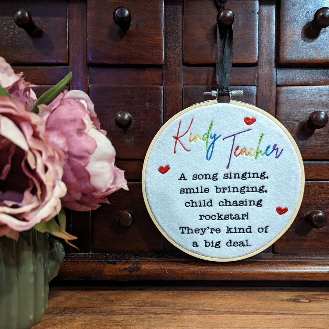 Kindy Teacher Definition Embroidered Wall Decor, Wall Hanging, Gift for ...