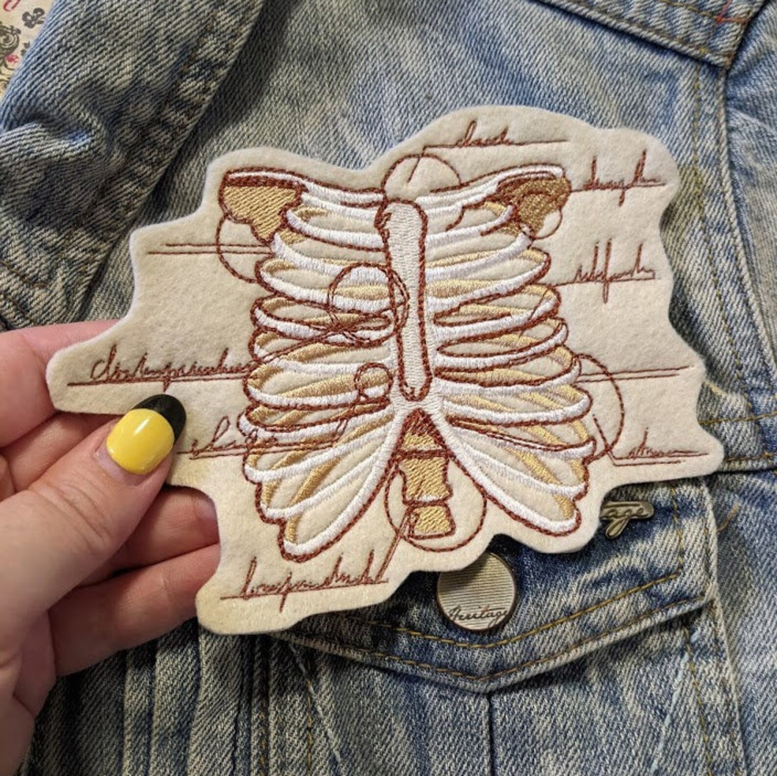 Vintage Anatomical Ribcage Iron on Patch Embroidered Patch | Etsy