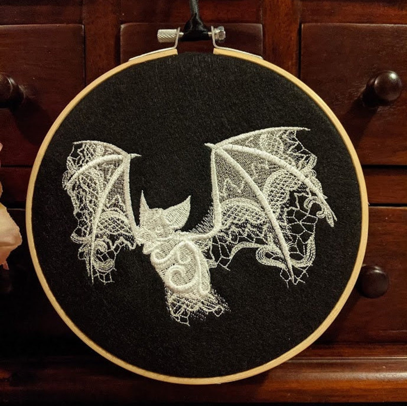 Lace Bat Embroidered Wall Decor, Machine Embroidery, Wall Hanging ...