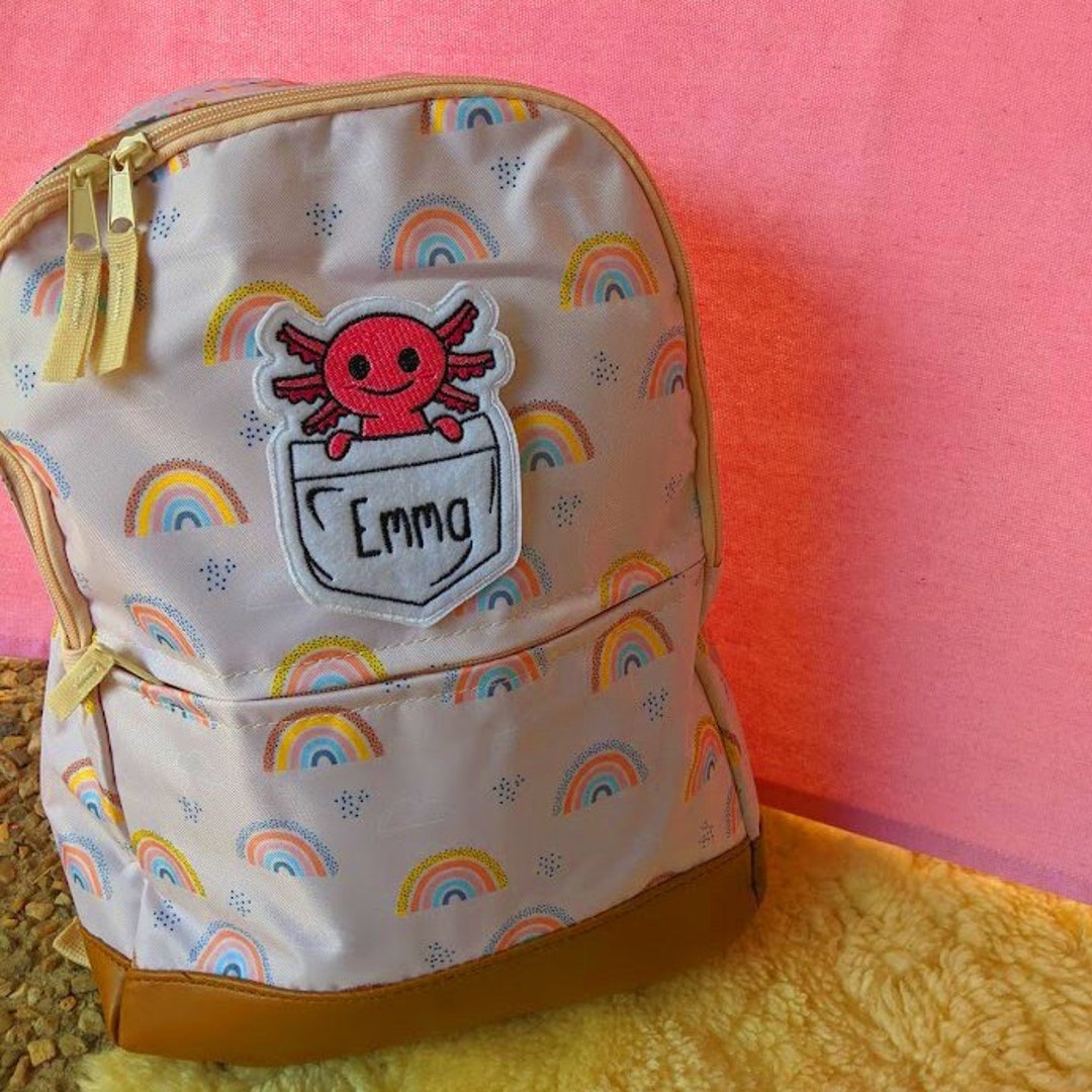 PERSONALISED Axolotl Pocket Pal Name Tag Patch, Back to School ...