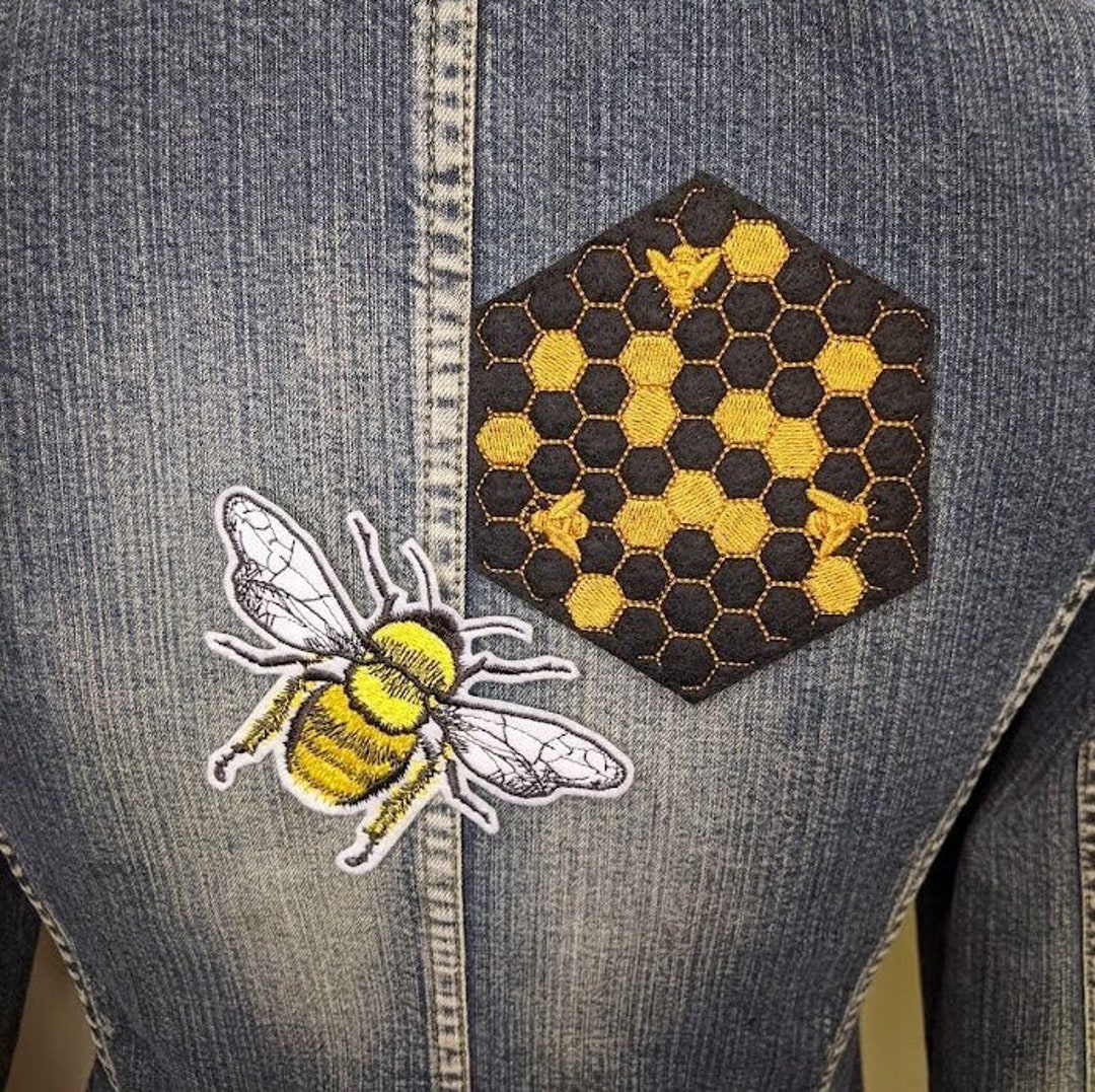 DOUBLE PACK Bee and Honeycomb Iron on Patches | Honey Patch ...
