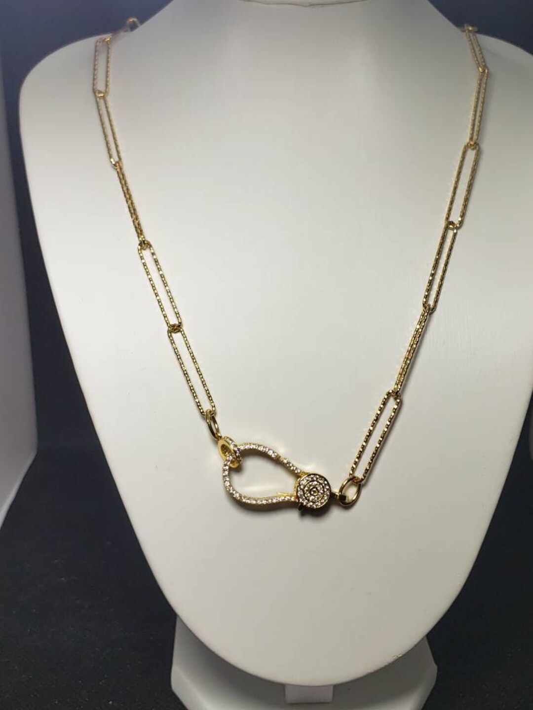 24k Gold Filled Gold Overlay Paper Clip Chain Necklace With Crystal ...