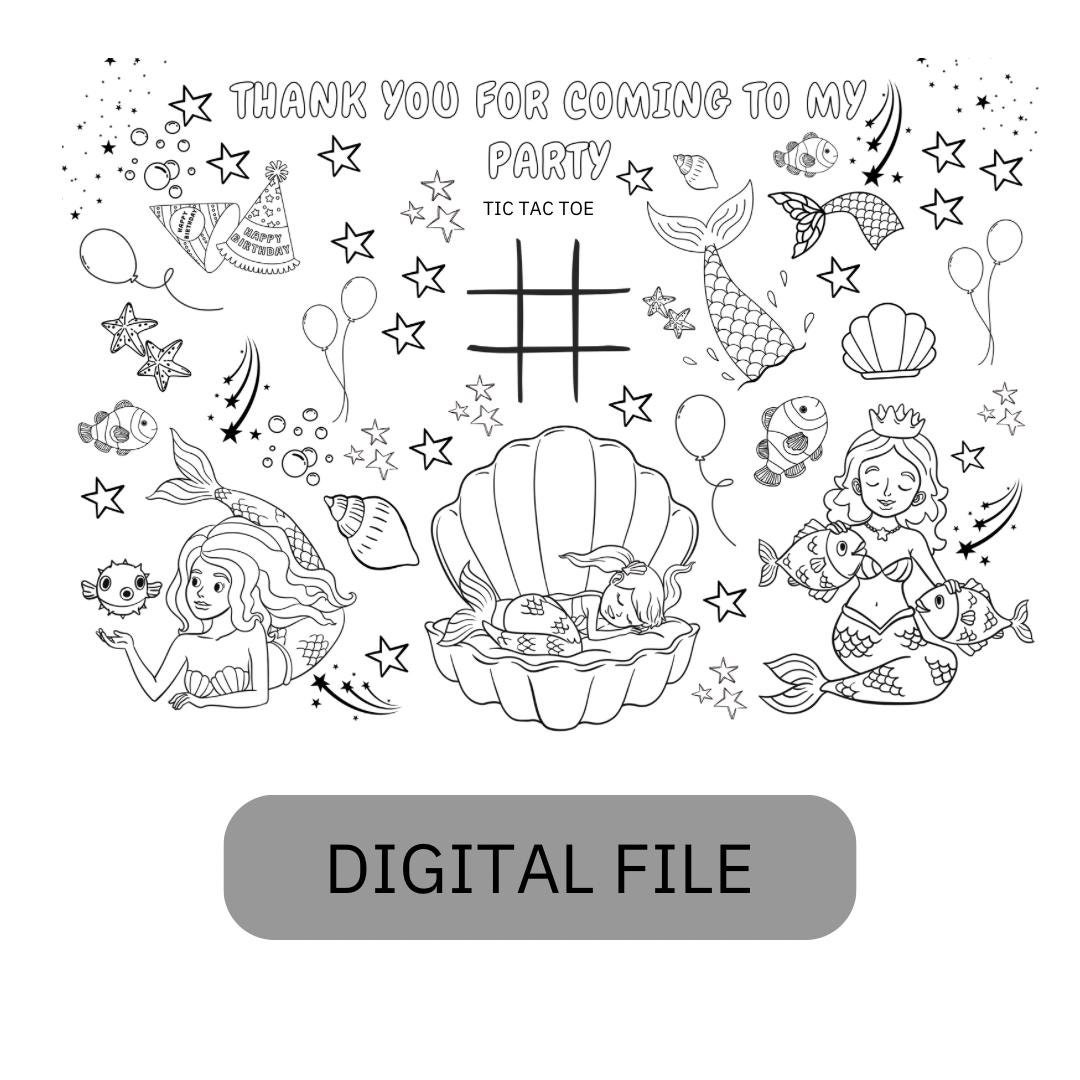 Mermaid Party Coloring Page: Kids Activity Sheet (digital Download) - Etsy