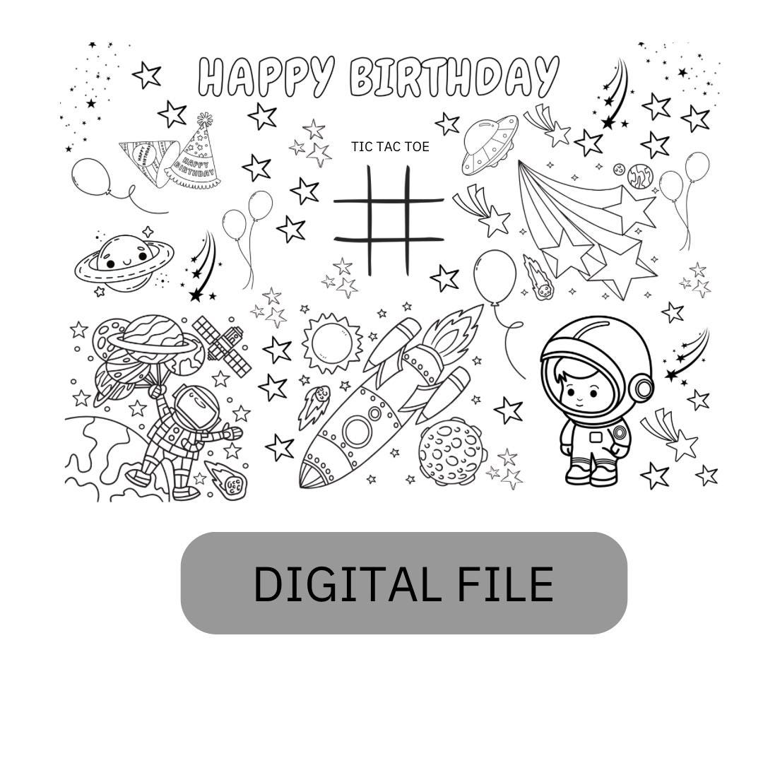 Printable Space Birthday Coloring Page: Kids Party Favor (digital ...