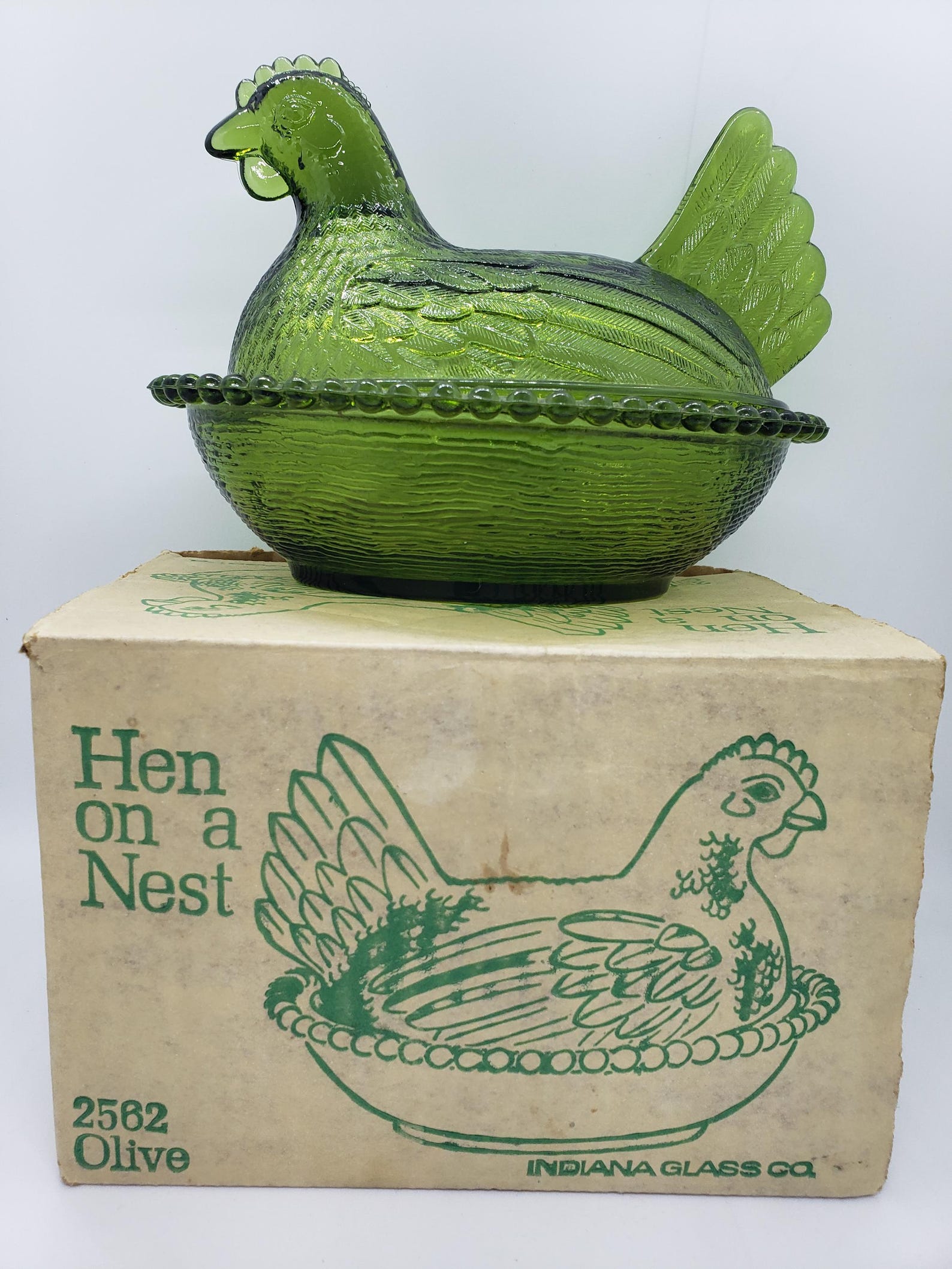 Vintage Indiana Glass Nesting Hen W/original Box - Etsy