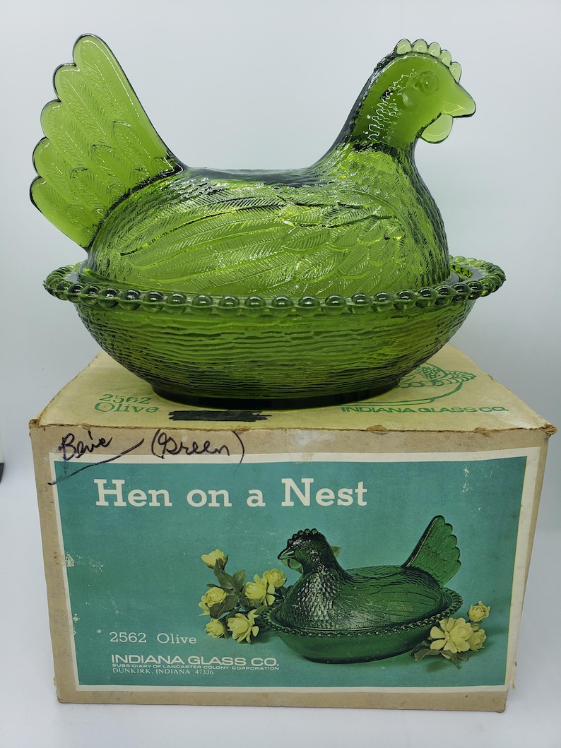 Vintage Indiana Glass Nesting Hen W/original Box - Etsy