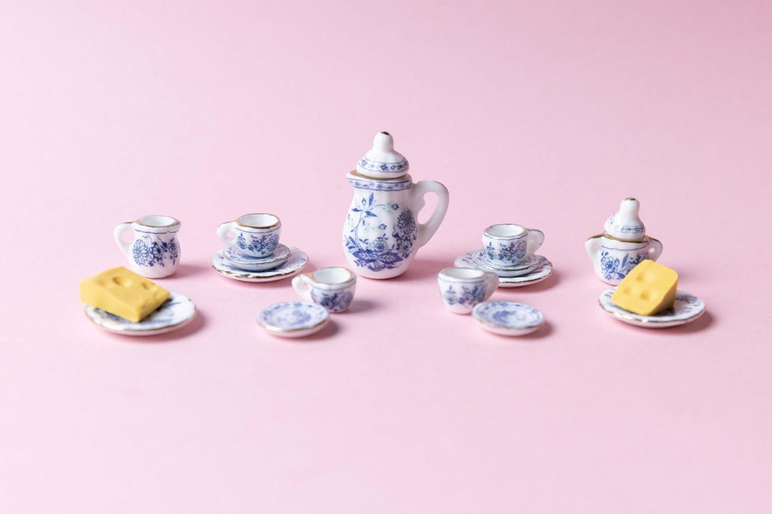 Miniature Tea Set Blue & White, Dolls House Tea Set, Dolls House Food ...