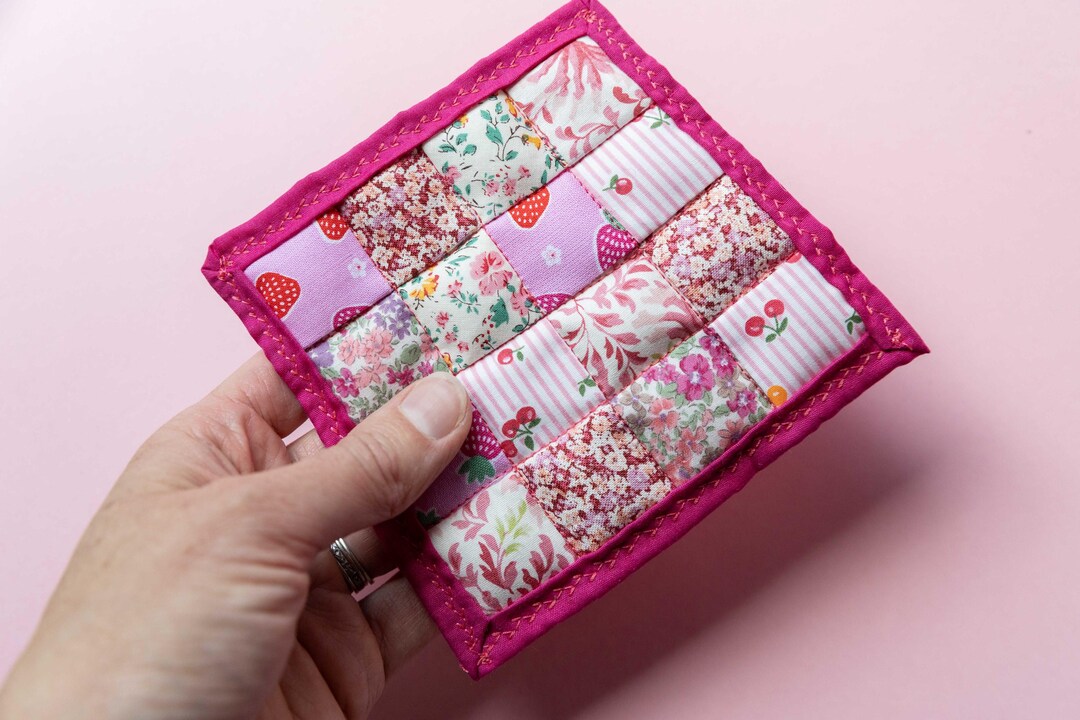 Handmade Miniature Patchwork Quilt, Hot Pink Floral Print, Maileg Mouse ...