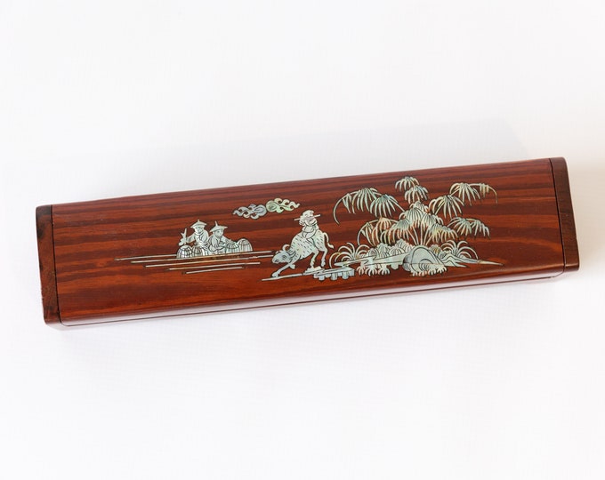 Large Wooden Chopstick Box With Paua Shell Inlay, Wooden Box, Chopstick ...