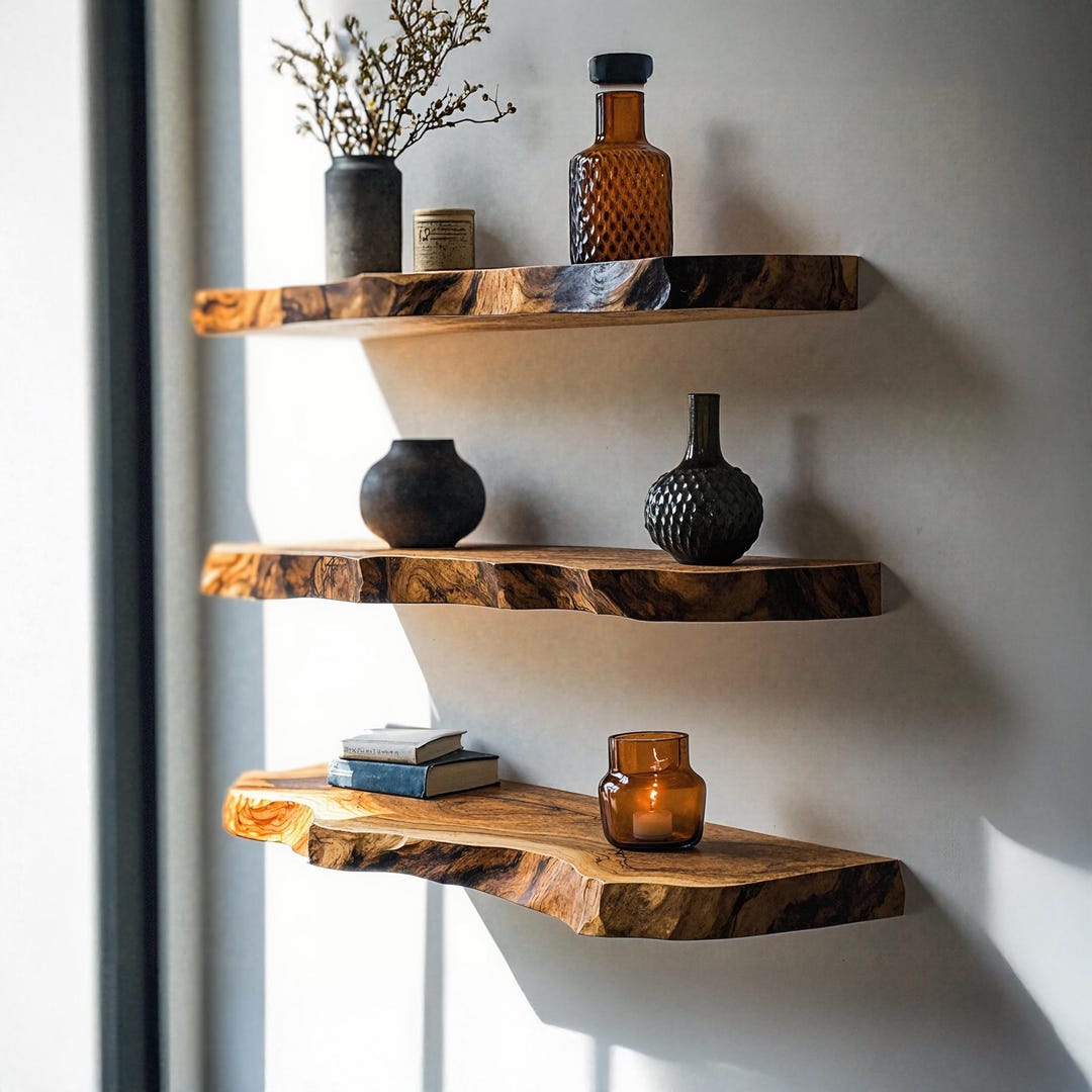 Handcrafted Floating Shelf Live Edge Wood Floating Shelf Solid Wood ...