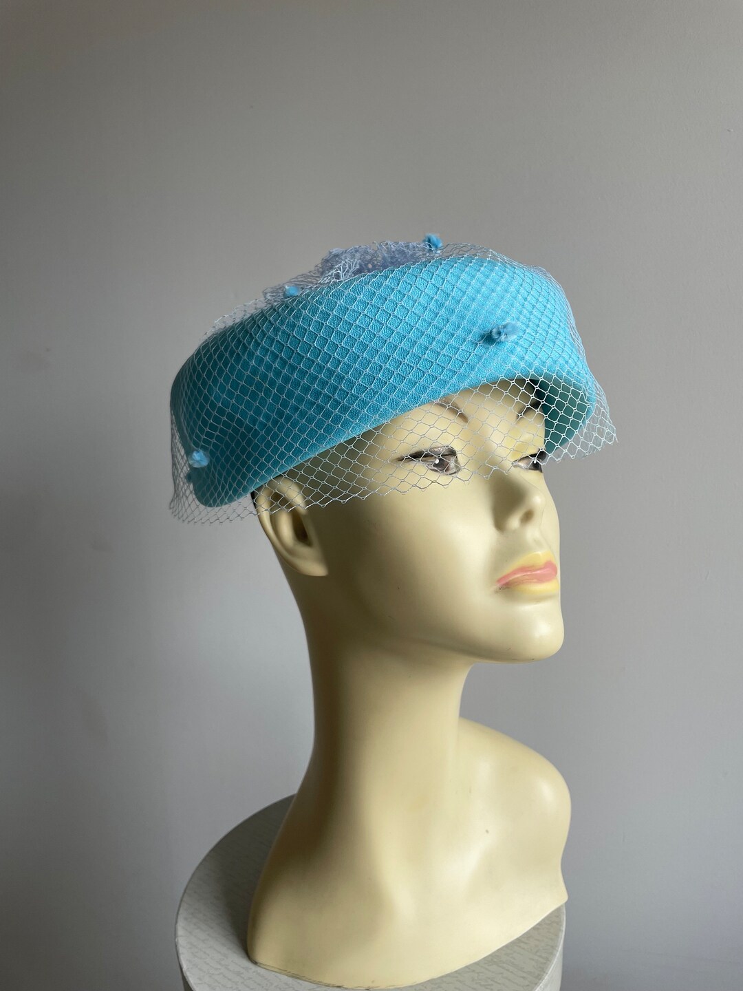 Blue Vintage Ladies Pillbox Hat Veil Cocktail Races Hat Aqua Blue - Etsy