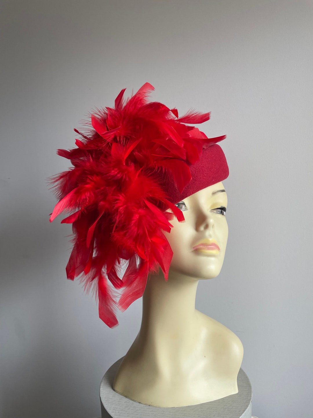 Red Vintage Ladies Pillbox Hat Veil Cocktail Races Hat by Marida - Etsy