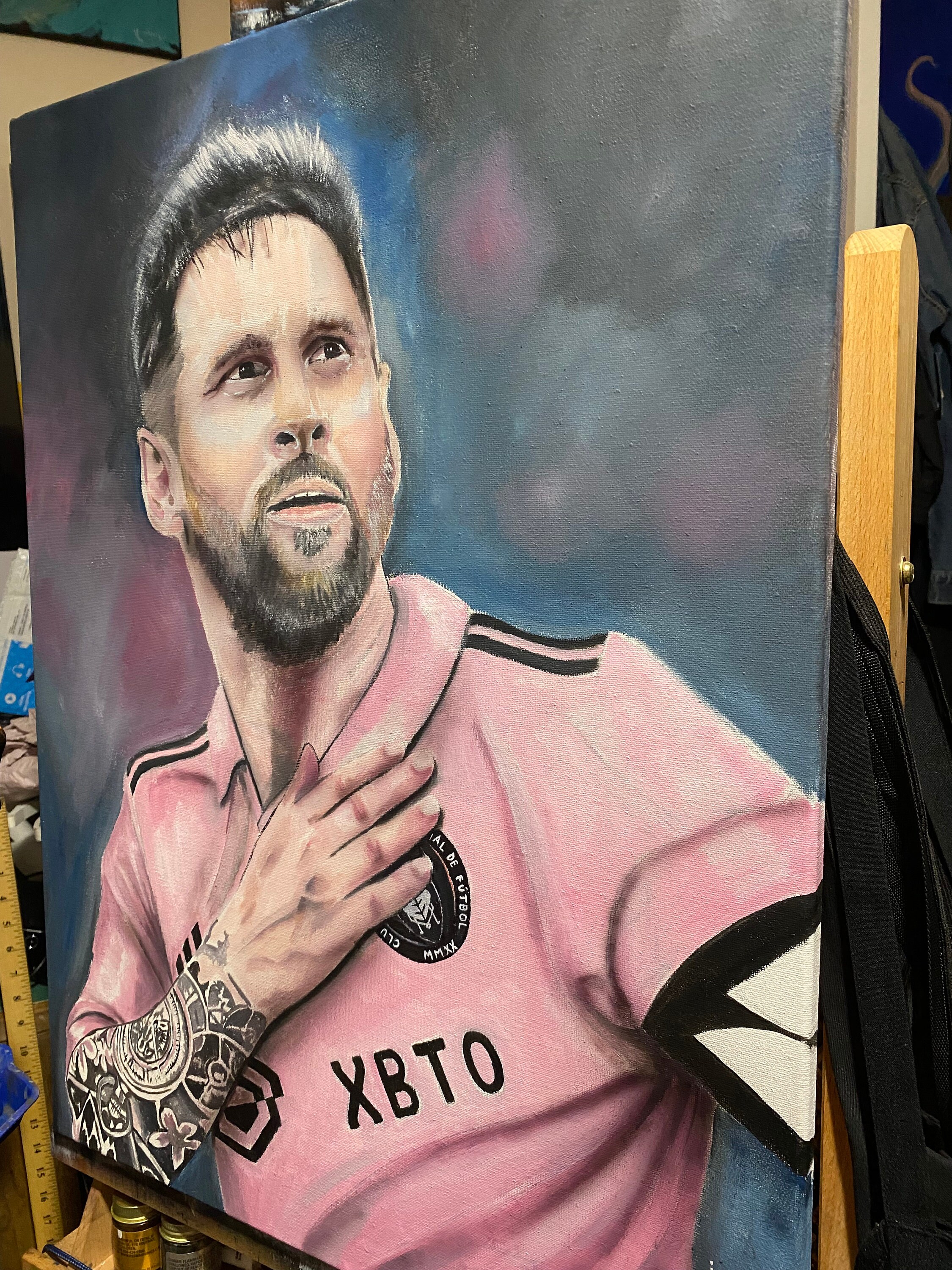 LIONEL MESSI Inter Miami 18x 24 Oil Painting on Canvas by Arsenio ...