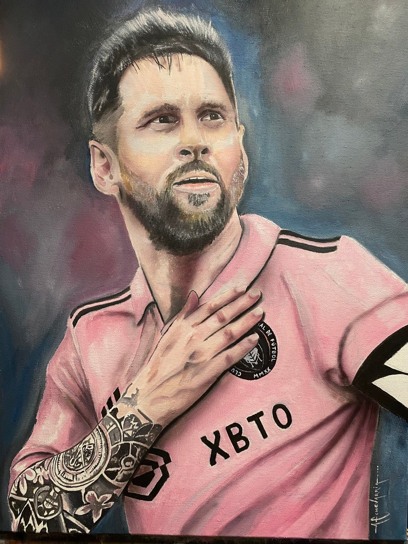 LIONEL MESSI Inter Miami 18x 24 Oil Painting on Canvas by Arsenio ...